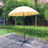 China 16K Vintage Boho Wooden Pole Canvas Yellow Fringe Sun Outdoor Parasols Beach Umbrellas With Tassels for sale