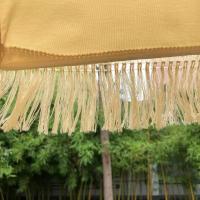 China 16K Vintage Boho Wooden Pole Canvas Yellow Fringe Sun Outdoor Parasols Beach Umbrellas With Tassels for sale
