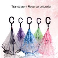 China 23inch 8K Promotion Eco friendly Straight POE Sakura Transparent Reverse Plastic Umbrella for sale