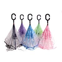 China 23inch 8K Promotion Eco friendly Straight POE Sakura Transparent Reverse Plastic Umbrella for sale