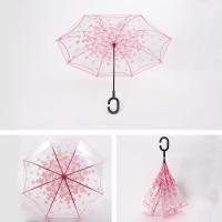 China 23inch 8K Promotion Eco friendly Straight POE Sakura Transparent Reverse Plastic Umbrella for sale