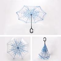 China 23inch 8K Promotion Eco friendly Straight POE Sakura Transparent Reverse Plastic Umbrella for sale