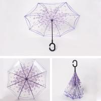 China 23inch 8K Promotion Eco friendly Straight POE Sakura Transparent Reverse Plastic Umbrella for sale