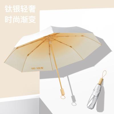 China 8k Gradual Color Three Fold Titanium Silver Rubber Sunblock Umbrella for Female Needs for sale
