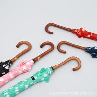 China Long Handle Printed Umbrella with Solid Wood Curved Handle and 190T-50D Pongee Fabric for sale