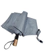 China 190T Pongee Fabric Plaid Pattern Business Gift Custom Logo 10rib Wooden Handle Umbrella for sale