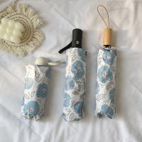 China Customized Appearance Level Blue Flowers Sunshade Sunblock Umbrella with Metal Frame for sale