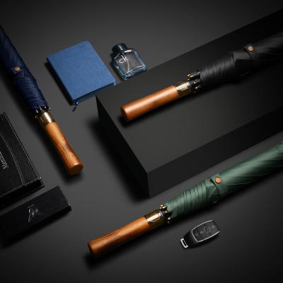 China Fibreglass Shaft Wood Auto Straight Umbrella Windproof Male and Female Large Long Handle for sale