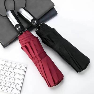 China Black Pongee Waterproof Auto Paraguas Fashionable 3 Folding UV Automatic Umbrella for sale