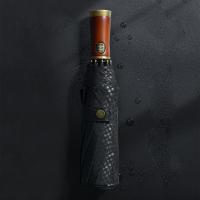 China Business Gift Auto Three Folding Umbrella with Solid Wood Handle and Fiberglass Ribs for sale