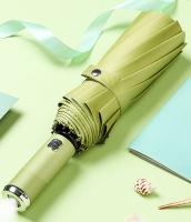 China Customized Designs Accepted Windproof Three-Folding Automatic Umbrella with LED Flashlight for sale
