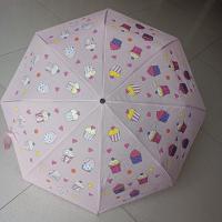 China Customized Logo Printed Three Folding Black Coated Fabric Umbrella with Steel Shaft for sale