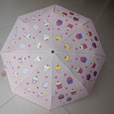 China Customized Logo Printed Three Folding Black Coated Fabric Umbrella with Steel Shaft for sale