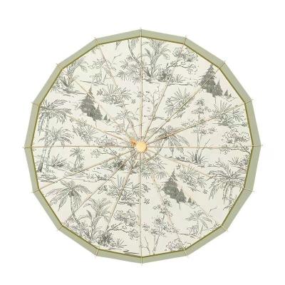 China Iron Tube 16k Aluminum Frame Windproof Sunscreen Umbrella with Vintage Wooden Handle for sale