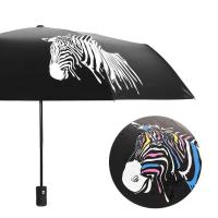 China Customized Logo Printed 3 Folding Umbrella with Steel Ribs and Color Change Feature for sale