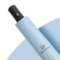 China Plastic Handle Triple Fold Umbrella with Custom Logo Print and Windproof Capability for sale