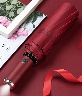 China Metal Shaft Adults Umbrella with Rotating LED Flashlight Handle and Custom Printed Logo for sale