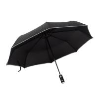 China Adults 3 Fold LED Flashlight Handle Umbrella with Reflective Strip and Windproof Cover for sale