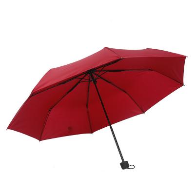 China 8k Anti UV Waterproof Three Folding Umbrella with Manual Control Plastic Handle Pongee Panel Material for sale