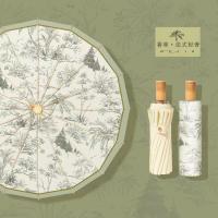 China Travel Bamboo Handle Three 3 Folding Manual Custom Umbrella with Logo UV Coating for sale