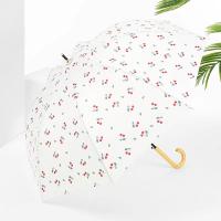 China Fresh Design Leaf Cherry Wooden Handle Straight Umbrella Automatic Open Waterproof Fashion Umbrella for sale