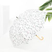 China Fresh Design Leaf Cherry Wooden Handle Straight Umbrella Automatic Open Waterproof Fashion Umbrella for sale