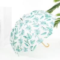 China Fresh Design Leaf Cherry Wooden Handle Straight Umbrella Automatic Open Waterproof Fashion Umbrella for sale
