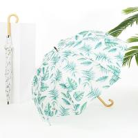 China Fresh Design Leaf Cherry Wooden Handle Straight Umbrella Automatic Open Waterproof Fashion Umbrella for sale