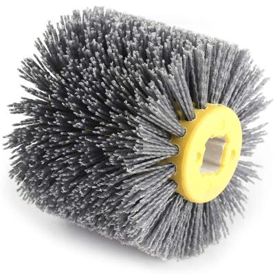 China Cylindrical Abrasive Nylon Wheel Brush 120×100×19mm for Wood Furniture Burnishing at 3000 RPM for sale