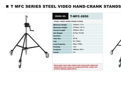 China TMFC Series Steel Crank-Up Film Stand with 40kg Load Capacity 7.2m Max Height Heavy-Duty Construction for sale