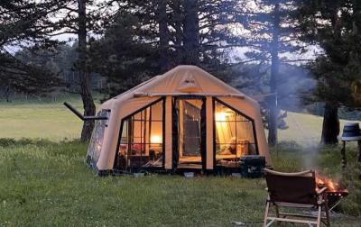 China Waterproof Wood-Trimmed Inflatable Air Tent with LED Light for Outdoor Camping and Events for sale