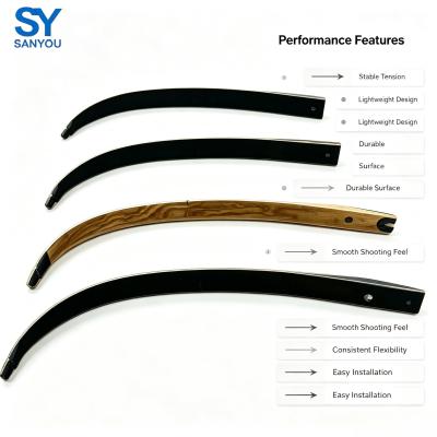 China Reinforced With Fiberglass Overlays Bamboo Laminated Recurve Limbs Compatible With Standard Recurve Bow Risers Archery Limbs for sale