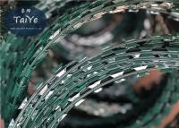 China Green Plastic PVC Coated Razor Wire BTO22 Type High Tensile Prison Razor Wire for sale
