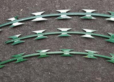 China Concertina Colour Razor Ribbon Pvc Coated Barbed Wire For Housetop for sale