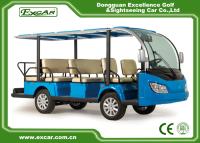 China Blue 11-Seater Electric Sightseeing Car with 72V 7.5KW KDS Motor, 14 Passenger Capacity, 45 km/h Max Speed for sale