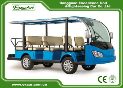 China Blue 11-Seater Electric Sightseeing Car with 72V 7.5KW KDS Motor, 14 Passenger Capacity, 45 km/h Max Speed for sale