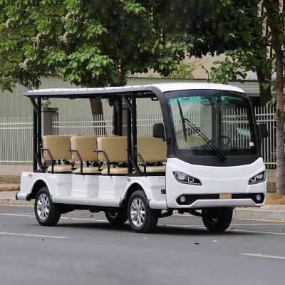 China Silver 11 Seater Electric Sightseeing Bus with 7.5KW KDS Motor, 14 Passenger Capacity, 45 km/h Max Speed for sale