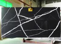 China Waterproof Engineered Black Quartz Stone with White Veins 3200x1800mm SGS NSF Certified 6.5 Mohs Hardness for sale