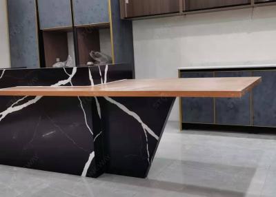 China Solid Black Quartz Kitchen Countertops 3200x1600mm with 7-Grade Hardness and Heat Resistance for sale