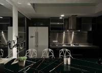 China Solid Black Quartz Kitchen Countertops 3200x1600mm with 7-Grade Hardness and Heat Resistance for sale