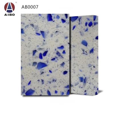China Scratch Resistant 3000x1600 Artificial White Quartz with Blue Glass - 6mm to 30mm Thickness Options for sale