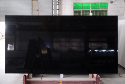 China Black NSF Glass Quartz Stone for Kitchen Countertops - 3200x1800mm Slabs, 6-30mm Thickness Options for sale
