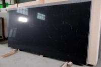 China Home Decoration Engineered Artificial Cararra Quartz Stone Sheet Black Color for sale