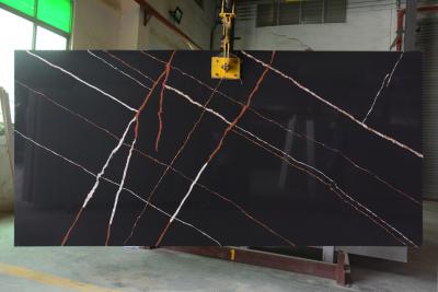 China Black Calacatta Artificial Quartz Stone Countertop 3000x1400mm 20mm Thick Kitchen Slab for sale