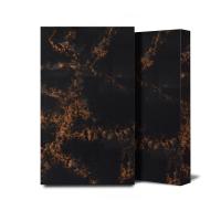 China Black Artificial Quartz Stone Slab with Golden Pattern for Kitchen Countertop 12mm for sale