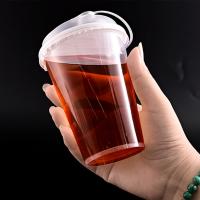 China Thick Smoothie PP Plastic Cups Reusable Lid Disposable Drinks Juices Bubble Tea for sale