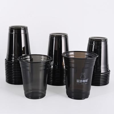 China Custom Logo Printed Transparent 	PET Plastic Cups Black For Drinking Coffee for sale