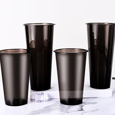China Custom Logo Hard Plastic Coffee Cups 24 Oz Pp Cups Black With Lids for sale