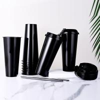 China Custom Logo Hard Plastic Coffee Cups 24 Oz Pp Cups Black With Lids for sale
