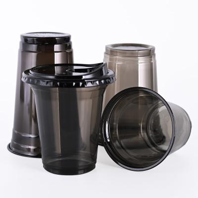 China Recyclable Transparent Black Custom Printed Pet Cups For Juice Milk Tea for sale